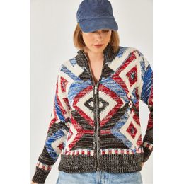 Geometrisches Muster Rei&szlig;verschluss Kragen Cardigan
