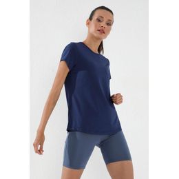 Damen Unifarben Kurzarm Rundhals T-Shirt