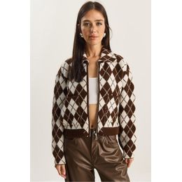 Dicker Jacquard-Strickcardigan mit Rei&szlig;verschluss