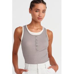 Baumwoll-Rippenshirt ohne &Auml;rmel mit Kn&ouml;pfen