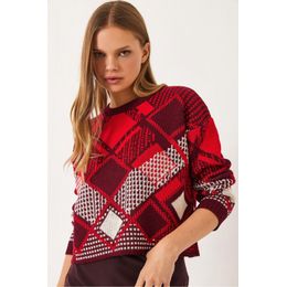 Gestreifter Rundhals-Cropped-Pullover