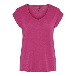 Pieces - T-Shirt f&uuml;r Damen, V-Ausschnitt, Regul&auml;r (Fuchsia Rosa)