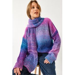 Gradient-Rippstrick-Pullover mit Rundhalsausschnitt
