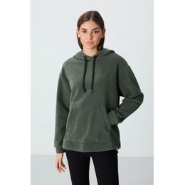 &Uuml;bergro&szlig;er Pl&uuml;sch-Hoodie mit Stickerei