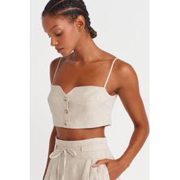 Tr&auml;gerloses Crop-Top aus Leinenmischung mit Korsett-Design