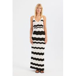 Gestreiftes V-Ausschnitt Maxikleid mit seitlichen Schlitzen