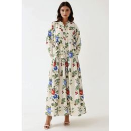 Blumen-Leinen-Optik Maxikleid mit Rundhalsausschnitt