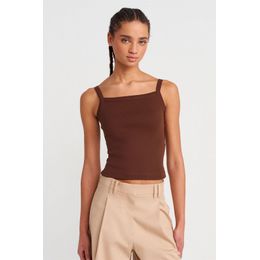 Rippstrick-Baumwoll-Cami-Bluse mit rechteckigem Ausschnitt