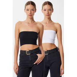 Rippstruktur Bandeau Cropped Bluse