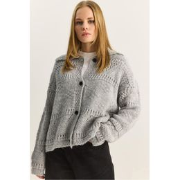 Strukturierter Polokragen-Button-Cardigan