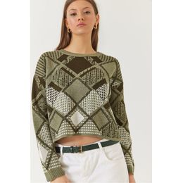 Gestreifter Crewneck-Croppedsweater