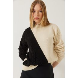 Gemusterter Halbturtleneck Rippstrickpullover