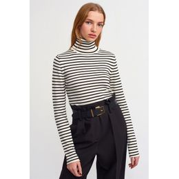 Gestreifter Rippstrick-Turtleneck-Pullover f&uuml;r Damen