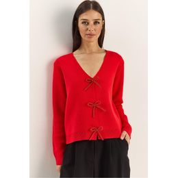 Knopf-Detaillierter Strick-V-Ausschnitt-Cardigan
