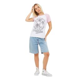 Brave Soul - T-Shirt f&uuml;r Damen, Kontrast-&Auml;rmel (Wei&szlig;/Flieder)