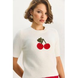 Bestickter Rundhalsausschnitt Pullover
