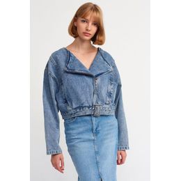 Damen Jeans-Bikerjacke mit G&uuml;rtel