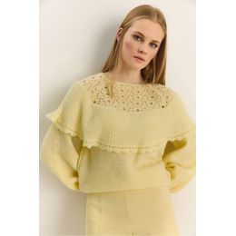 Rippstrick Bootsausschnitt Dicke Sweatshirt mit R&uuml;schen-Detail