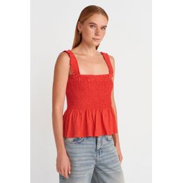 Bluse ohne &Auml;rmel mit quadratischem Ausschnitt und Volants