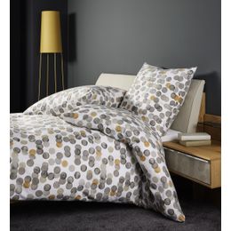 Bettw&auml;sche Janine "Feinbiber65176 0", gelb (greige ockergelb), B/L: 155cm x 200cm, 1 Stk., 1 Stk., Feinbiber, B/L: 80cm x 80cm, Feinbiber, Obermaterial: 100% Baumwolle, Bettw&auml;sche, Bettw&auml;sche, mit Reissverschluss