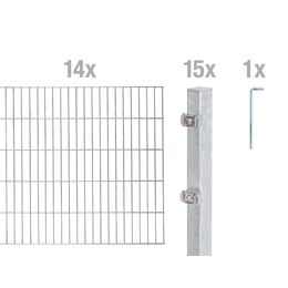 Doppelstabmattenzaun Alberts "Grundset", silberfarben, H:180cm, Stahl, Zaunelemente, H&ouml;he: 80-200 cm, Gesamtl&auml;nge: 4-30 m, zum Einbetonieren