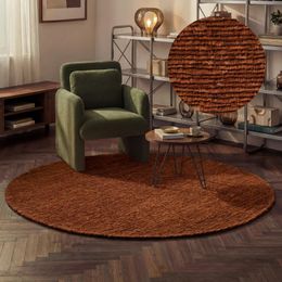 Wollteppich Ted Baker "Woolwich", rostbraun, H:10mm &Oslash;:160cm, Oberfl&auml;che: 97% Wolle, 3% Polyester. R&uuml;ckseite: 100% Baumwolle, Teppiche, Wolle, Naturteppich, Handgemacht, Wohnzimmer, Schlafzimmer, Hygge