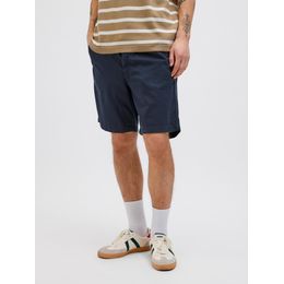 Jack & Jones Shorts JACK & JONES "JPSTJAIDEN CAMPAIGN HYBRIDBONDISHORT MID", Herren, Gr. S, N-Gr, blau (schwarz navy), Web, Obermaterial: 80% Baumwolle, 20% Leinen, unifarben, relaxed fit knielang, Hosen Shorts