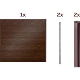Dichtzaun Alberts "Palitio, Profilh&ouml;he 150 mm", holzdekor dunkel, zum einbetonieren, H:180cm, Aluminium, Zaunelemente, Aluminium, verschiedene Dekore und L&auml;ngen