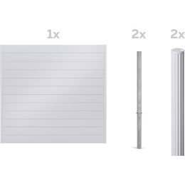 Dichtzaun Alberts "Palitio, Profilh&ouml;he 150 mm", wei&szlig;aluminium ral 9006, zum einbetonieren, H:180cm, Aluminium, Zaunelemente, Aluminium, verschiedene Dekore und L&auml;ngen