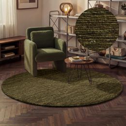 Wollteppich Ted Baker "Woolwich", gr&uuml;n, H:10mm &Oslash;:200cm, Oberfl&auml;che: 97% Wolle, 3% Polyester. R&uuml;ckseite: 100% Baumwolle, Teppiche, Wolle, Naturteppich, Handgemacht, Wohnzimmer, Schlafzimmer, Hygge