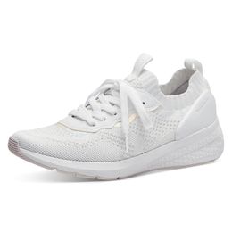 Slip-On Sneaker Tamaris, Damen, Gr. 35, wei&szlig;, Lederimitat, Synthetik, Textil, unifarben, Schuhe Sneaker, Freizeitschuh, Halbschuh, Schn&uuml;rschuh mit aufgesetzer Zierschn&uuml;rung