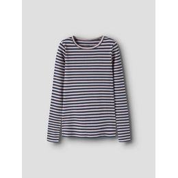 Langarmshirt name it "NKFSURAJA XSL LS TOP NOOS", M&auml;dchen, Gr. 116, bunt (insignia blau stripes:with burnished lila), Jersey, Obermaterial: 95% Baumwolle, 5% Elasthan, gestreift, slim fit h&uuml;ftbedeckend, Rundhals, abgesteppte Kante, Shirts Langarmshirt, toller Ringel-Look in gerippter Qualit&auml;t
