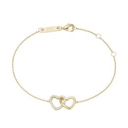 Armband "zwei Herzen, mit wei&szlig;en Zirkonia, Silber 925", gold, Giorgio Martello MILANO, Armb&auml;nder, Damen, 19cm, Silber 925 (Sterlingsilber), Armband