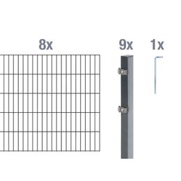 Doppelstabmattenzaun Alberts "Grundset", anthrazit, H:200cm, Stahl, Zaunelemente, H&ouml;he: 80-200 cm, Gesamtl&auml;nge: 4-30 m, zum Einbetonieren