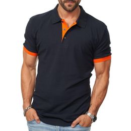 Poloshirt DAILY COTTON "Daily Cotton Poloshirt in Kurzarm als Freizeit Polo T-Shirt - Polo-Hemd f&uuml;r Herren", Jungen, Gr. L, blau (navy, orange), Obermaterial: 100% Baumwolle CO., B&uuml;ndchen kontrastfarben, Shirts, M&auml;nner Polohemd im Regular-Fit in Piqu&eacute;-Qualit&auml;t