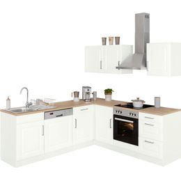 Winkelk&uuml;che KOCHSTATION "KS-Stockholm", wei&szlig; (k&uuml;che: wei&szlig;, front: wei&szlig;, korpus: wei&szlig;, arbeitsplatte: eichefarben sonoma), B:220cm T:60cm, Komplettk&uuml;chen-Sets, L-K&uuml;che, Stellbreite 220x220 cm, wahlweise mit E-Ger&auml;ten, MDF-Fronten