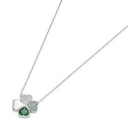 Collier "Mittelteil Kleeblatt, Zirkonia und Kristallsteine, Silber 925", gr&uuml;n, Giorgio Martello MILANO, Halsketten, Damen, 45cm, Silber 925 (Sterlingsilber), Collier