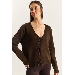 Knopf-Detaillierter Strick-V-Ausschnitt-Cardigan