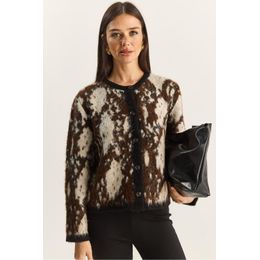 Jacquard-Muster Langarm-Button-Cardigan