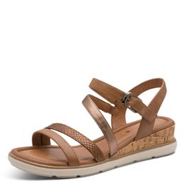 Keilsandalette Tamaris, Damen, Gr. 37, cognac, Lederimitat, Glitzerstreifen, Schuhe, Sommerschuh, Riemchensandale in veganer Verarbeitung