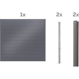 Dichtzaun Alberts "Palitio, Profilh&ouml;he 150 mm", umbragrau ral 7022, zum einbetonieren, H:180cm, Aluminium, Zaunelemente, Aluminium, verschiedene Dekore und L&auml;ngen