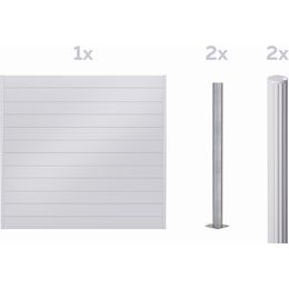 Dichtzaun Alberts "Palitio, Profilh&ouml;he 150 mm", wei&szlig;aluminium ral 9006, zum aufschrauben, H:180cm, Aluminium, Zaunelemente, Aluminium, verschiedene Dekore und L&auml;ngen