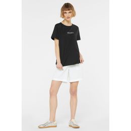 Rundhalsshirt SENSES.THE LABEL, Damen, Gr. L, schwarz, Single Jersey, Material: 100% Baumwolle, bedruckt, regular fit normal, Rundhals, eingesetzt gerader Abschluss, Shirts Rundhalsshirt, aus Baumwolle