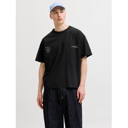 Jack & Jones Rundhalsshirt JACK & JONES "JORSANREMO TYPO TEE SS CREW NECK LN", Jungen, Gr. L, schwarz, Jersey, Obermaterial: 60% Baumwolle, 40% Polyester, bedruckt, relaxed fit normal, Rundhals, Shirts Rundhalsshirt, Baumwollmischung, locker geschnitten