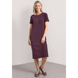 Midikleid STREET ONE, Damen, Gr. 34, EURO-Gr&ouml;&szlig;en, lila (rustic rouge), Web, 95% Baumwolle, 5% Elasthan, unifarben, normal wadenlang, Rundhals, abgesteppt, Kleider Midikleid, im Basic Style