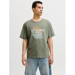 Jack & Jones Rundhalsshirt JACK & JONES "JJGRADIENT PRINT TEE SS CREW NECK", Jungen, Gr. L, vetiver, Jersey, Obermaterial: 100% Baumwolle, bedruckt, regular fit normal, Rundhals, Shirts Rundhalsshirt