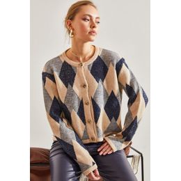 Geometrisches Strick-Button-Up-Crop-Cardigan