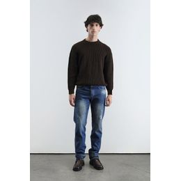 Komfortabler Rippstrick Rundhals-Pullover