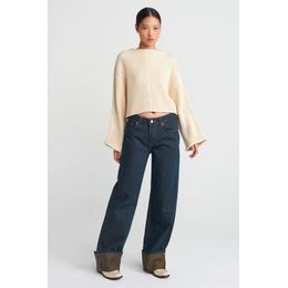 Mittlere Taille Weite Beinform Baumwoll-Denim-Jeans