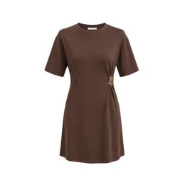 Rundhals Mini-T-Shirt-Kleid mit Steinaccessoire
